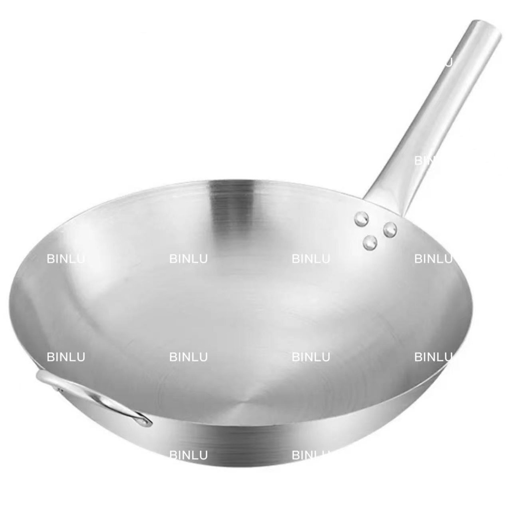 Thick double-ear round bottom wok,stainless steel,non-stick frying pan ...