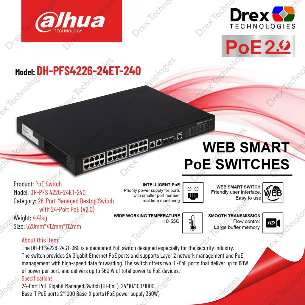 Dahua DH-PFS4226-24ET-240 24-PORT POE MANAGED SWITCH | Shopee Philippines