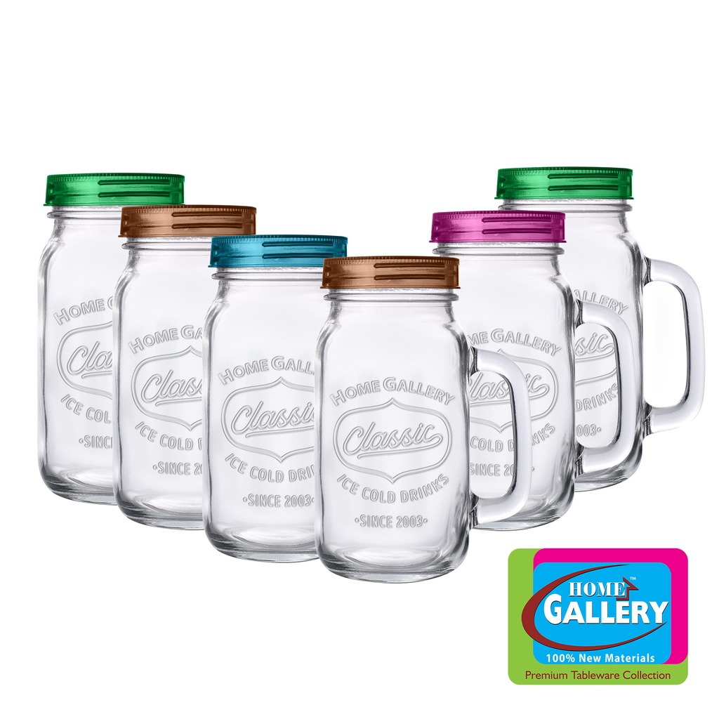 Home Gallery Mason Jar With Lid (Classic Ice Cold Drinks) 720ml 6pcs ...