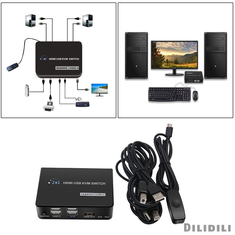 [12] 2 in 1 Out KVM Switch 2 Port for 2 PC Sharing with Keyboard Mouse ...