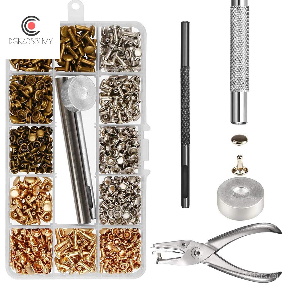 300 Sets Leather Rivets Double Cap Rivet Tubular Metal Studs with Punch ...