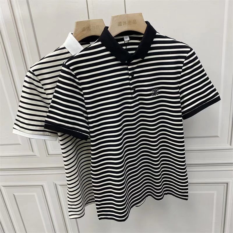 Two-color Korean-style color-blocking striped embroidery label short ...