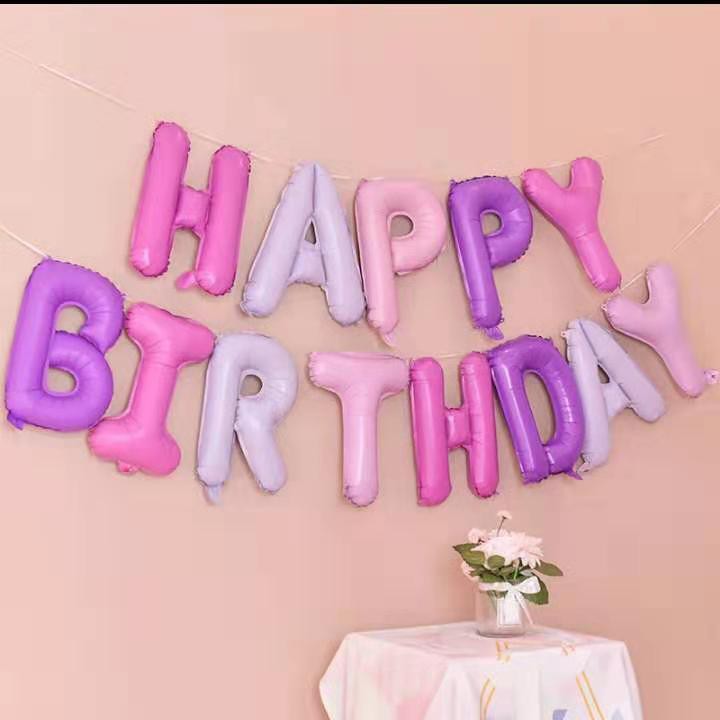 16 inches Colour Pink and Violet “ happy birthday ” letters aluminum ...
