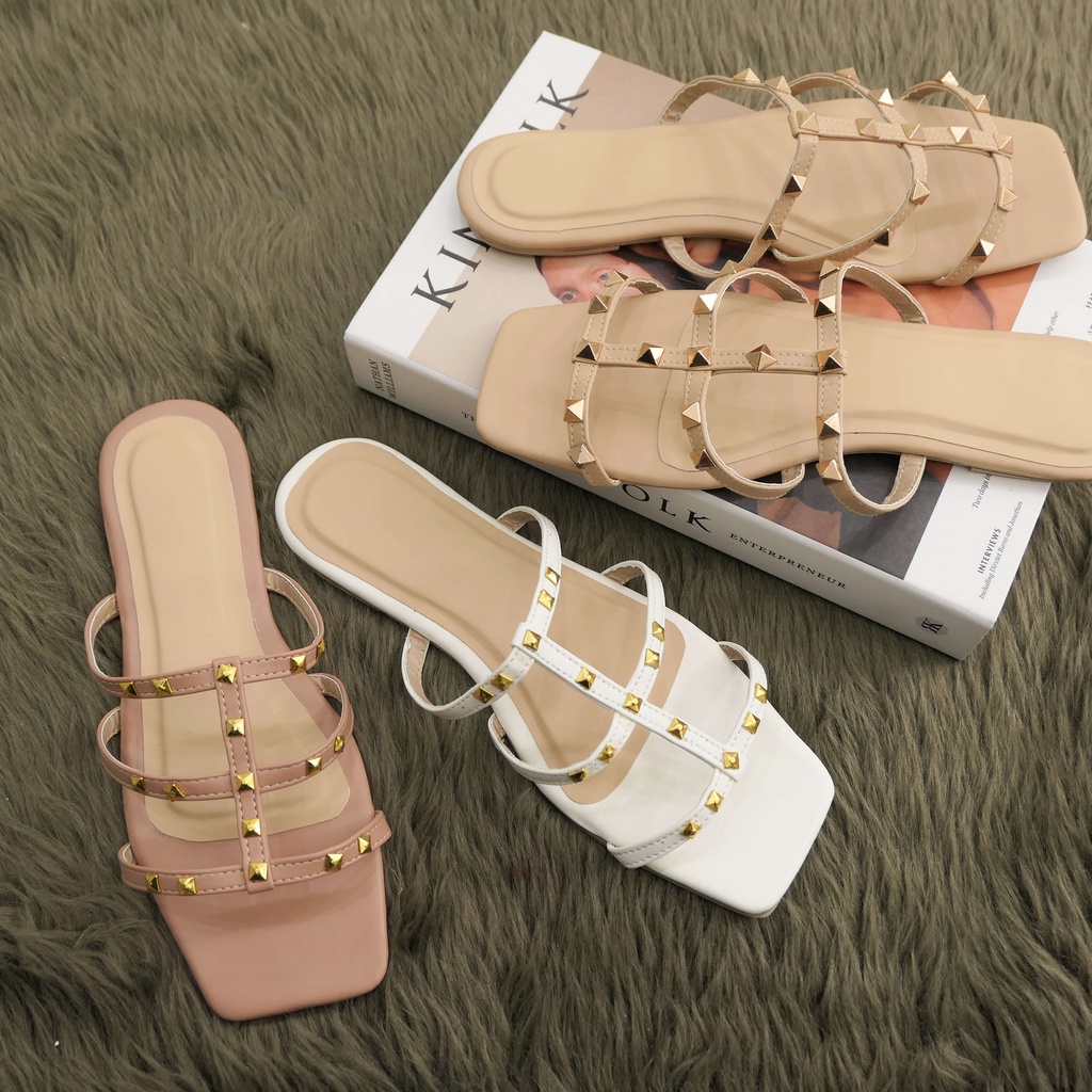 ⭐️ Kimifootwear Brenda Gold Studded Designer Flat Sandals Trend for ...