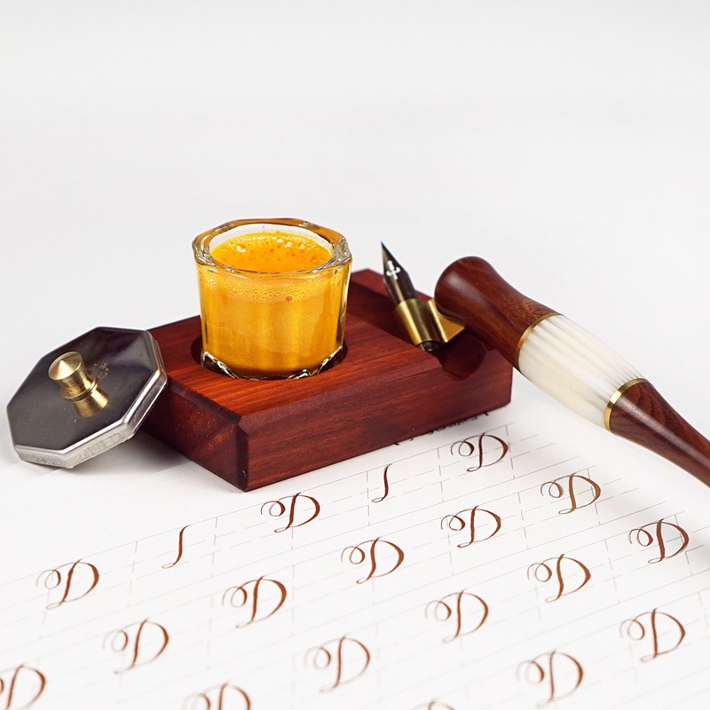 Calligraphy Pen & Ink Dark Wood Holder (With Glass Bottle) | Shopee ...