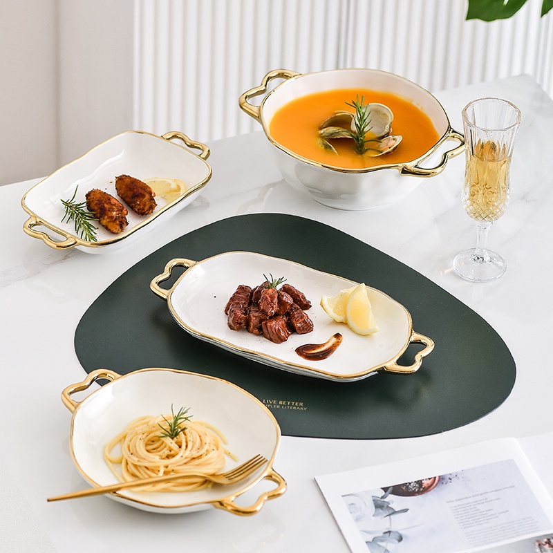 Nordic White Ceramic Tableware 10inch Baking Dish Rectangle Dinner ...