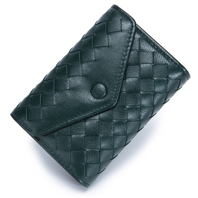 Sheepskin Woven Card Holder Leather Wallet for Women High-end Tri-fold ...