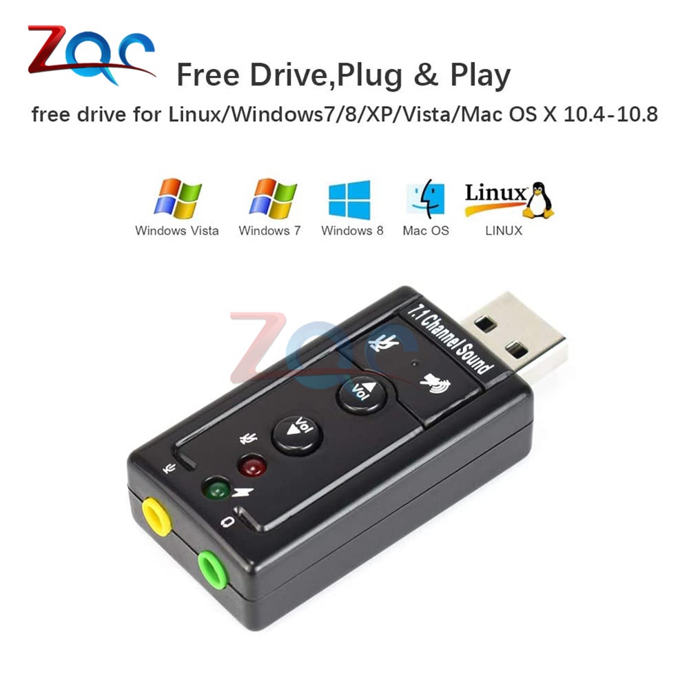 7.1 Channel USB External Sound Card Audio Adapter USB 2.0 3.5mm Jack to Connect Microphone ...