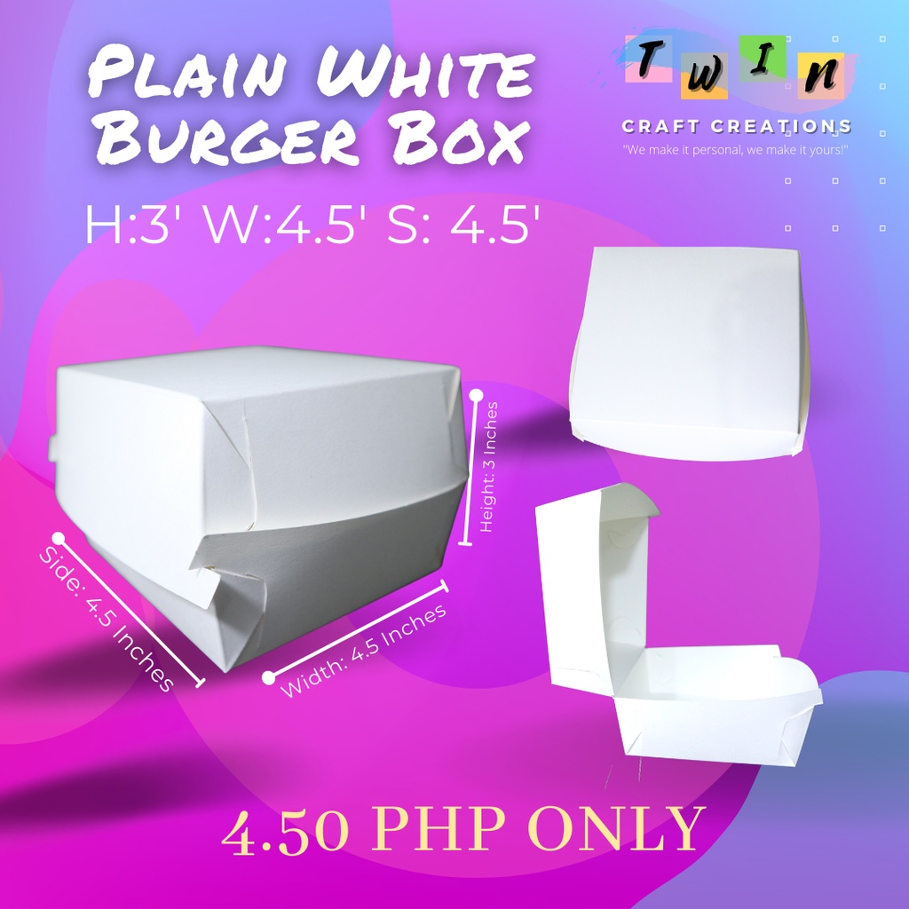 Burger / Sandwich Boxes (Plain White /With Sticker- 20PCS) | Shopee ...