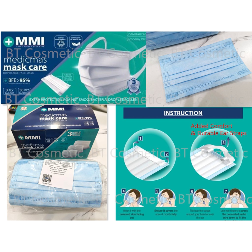 [HIGH QUALITY] MMI 3 Ply Adult Disposable Protective Face Mask BFE > 95 ...