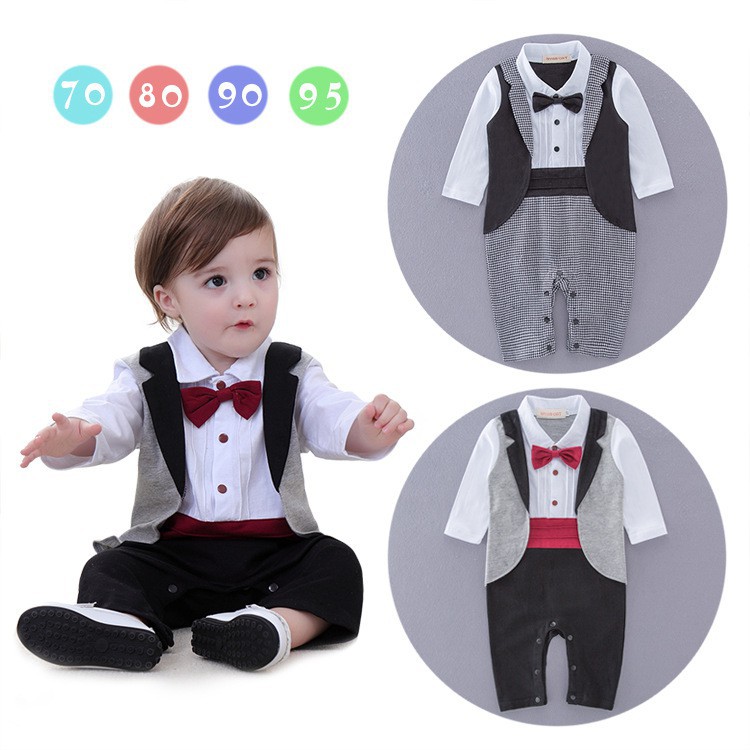 Happy Cherry Baby Boy Formal Plaid Tuxedo Suit Onesie Outfit Baby Boy ...