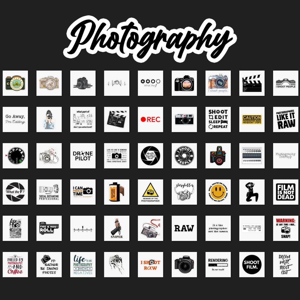 50 pcs. PHOTOGRAPHY stickers | water proof | CAMERA stickers ...