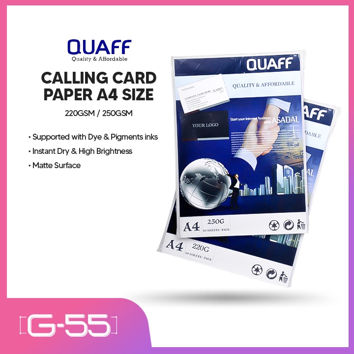 QUAFF Calling Card Paper A4 Matte 220GSM & 250GSM (50 Sheets of Matte ...
