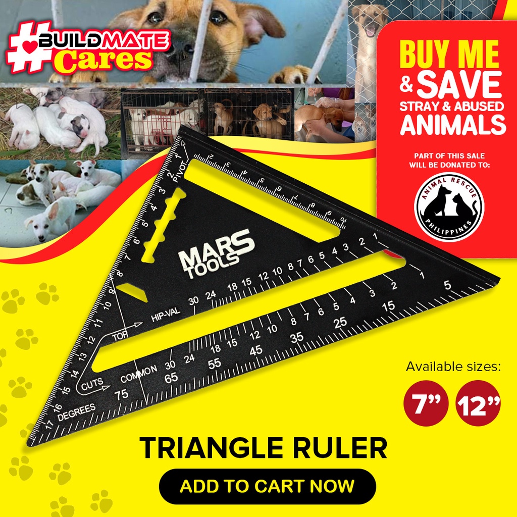 BUILDMATE Mars Tools Aluminum Alloy Triangle Ruler 7" Inch / 12" Inch ...