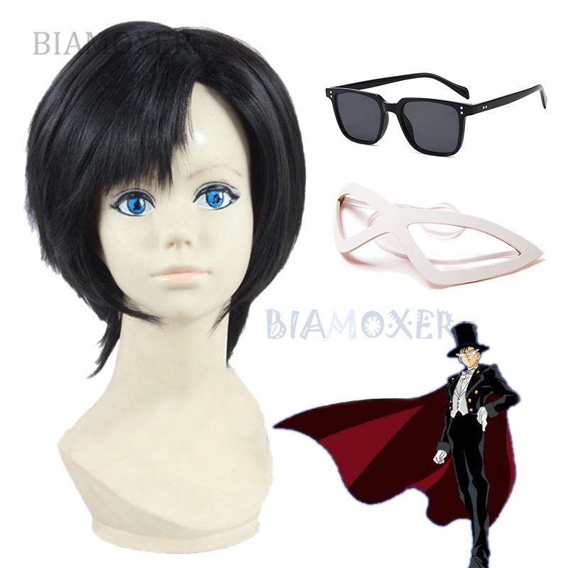 Moon Crystal Mamoru Chiba Cosplay Wig Black Tuxedo Mask Cosplay Hat ...