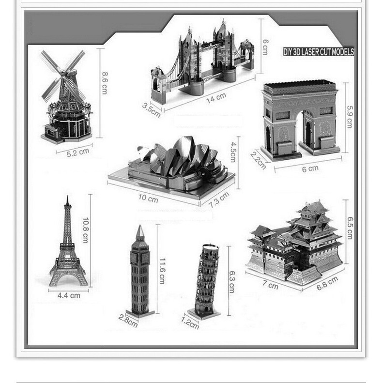3d model assembly kit of world wonders displayed in cars and desks ...