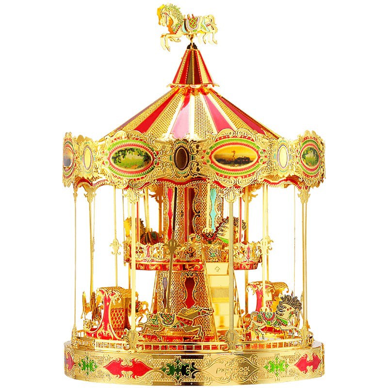 Piececool 3D Assembled Metal Model Merry Go Round Wooden Horse Carousel ...