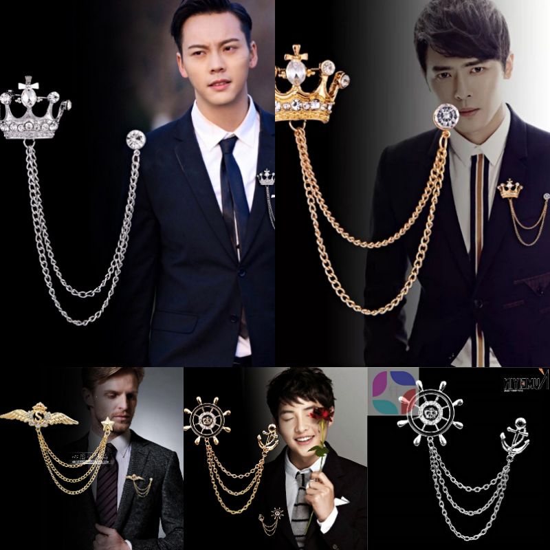 1 Piece Men's Elegant Lapel Pin Badge with Chains Brooch Pin for Suit ...