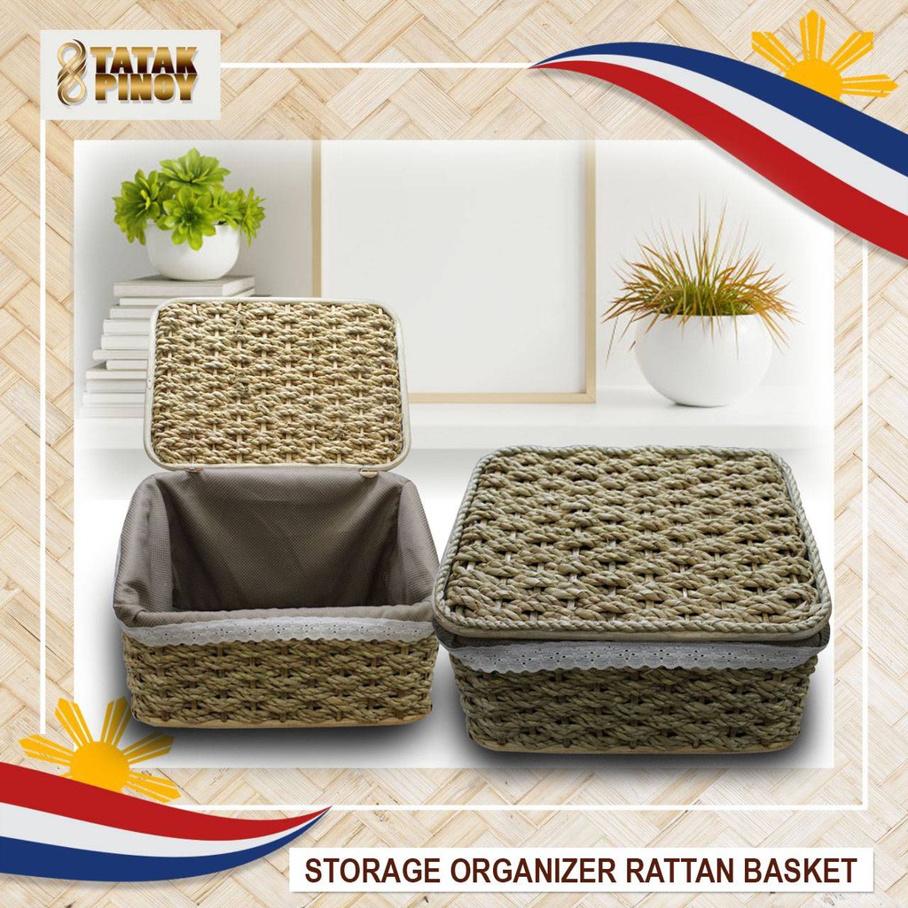 TATAK PINOY Rattan Basket Storage Baskets Shelf Organizer Container ...