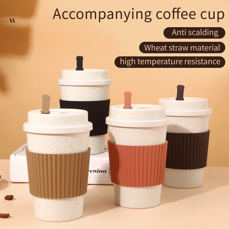 380ML Wheat Straw Coffee Cup with Lid Handy Milk Cup Mixing Cup ...