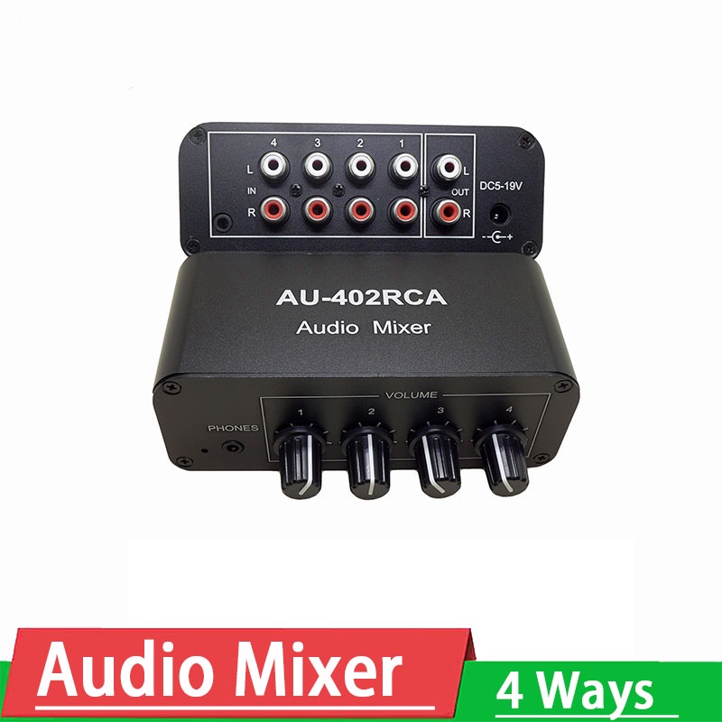 4 Way RCA Audio Input Stereo Audio Mixer Headphone Amplifier Splitter ...