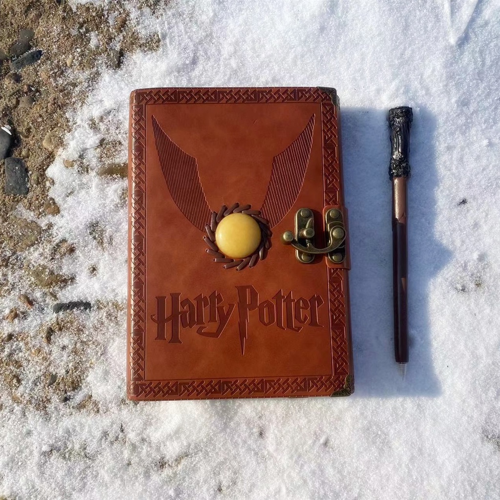 【new】Harry potter hogwawrts notebook with gold snitch natural gem ...