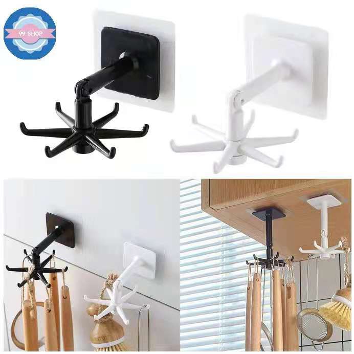 _99Shop Wall-mounted Rotatable 6 Hook/ 360° Rotated Removable Wall ...