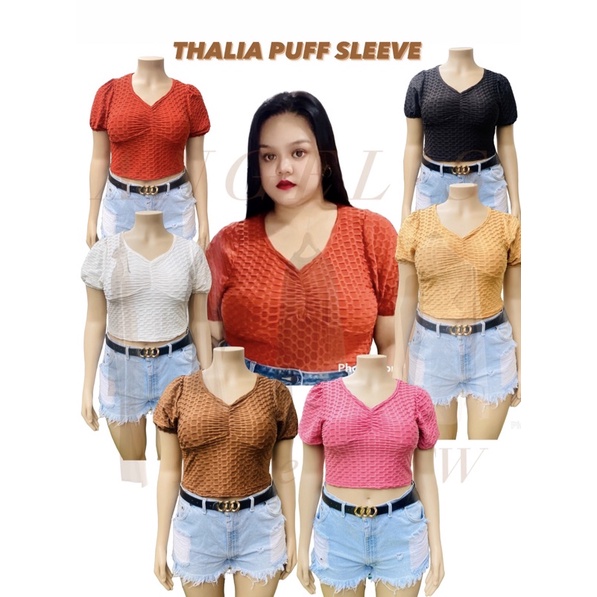 PLUS SIZE THALIA RUNCHED PUFF SLEEVE TEE | Shopee Philippines