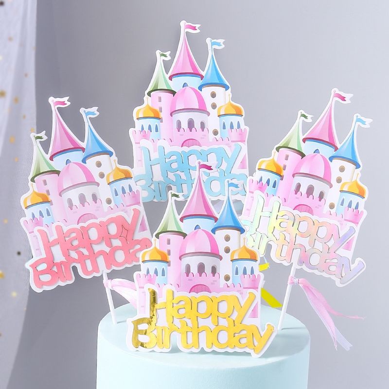 multicolor Colored Castle Crown Palace Cake Topper Happy Birthday Party ...