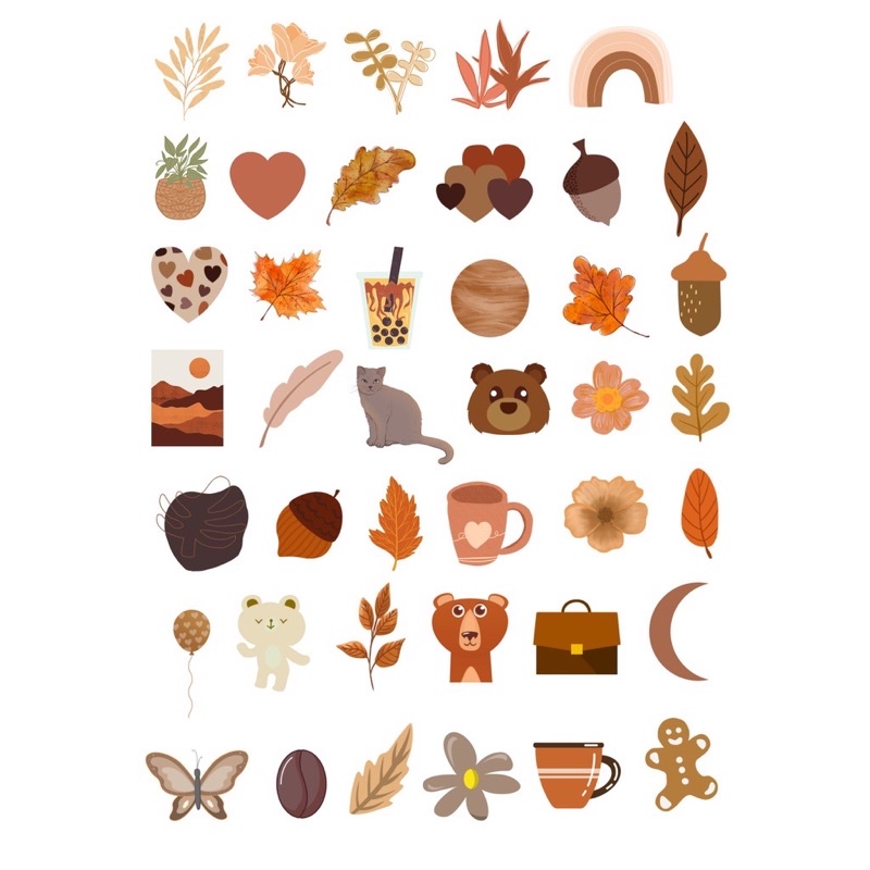 Brown Aesthetic Decor Stickers Vinyl Waterproof 41pcs With Top Coat 
