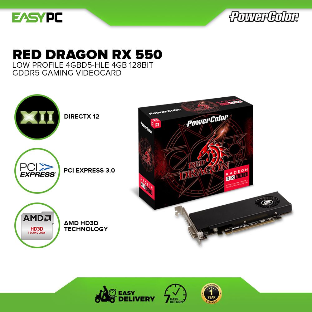 Easy PC | PowerColor Red Dragon Rx 550 Low Profile 4GBD5-HLE 4gb 128bit ...