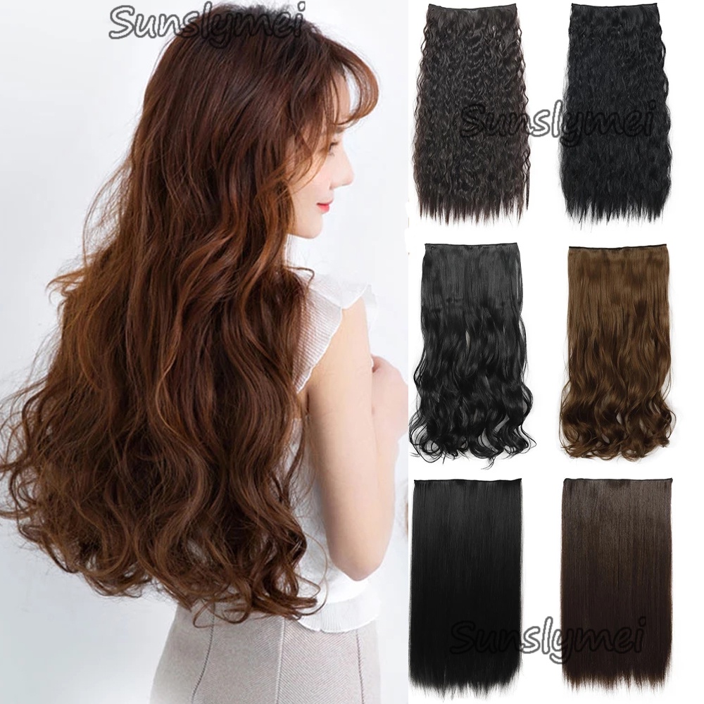 Synthetic Hair Extension 5 Clips Long Straight / Curly/ Corn Water Clip ...
