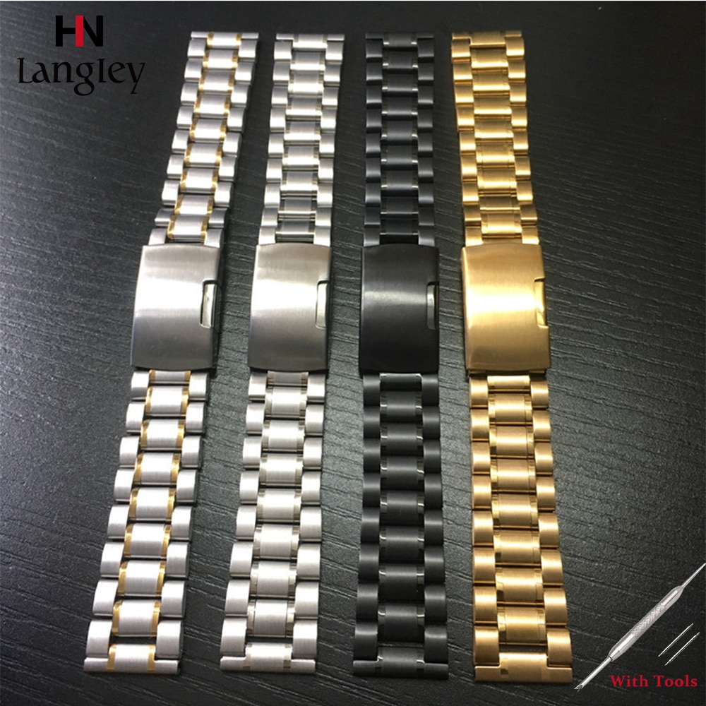 Five Beads Flat Head Full Solid Stainless Steel Wristwatch Band For Men ...