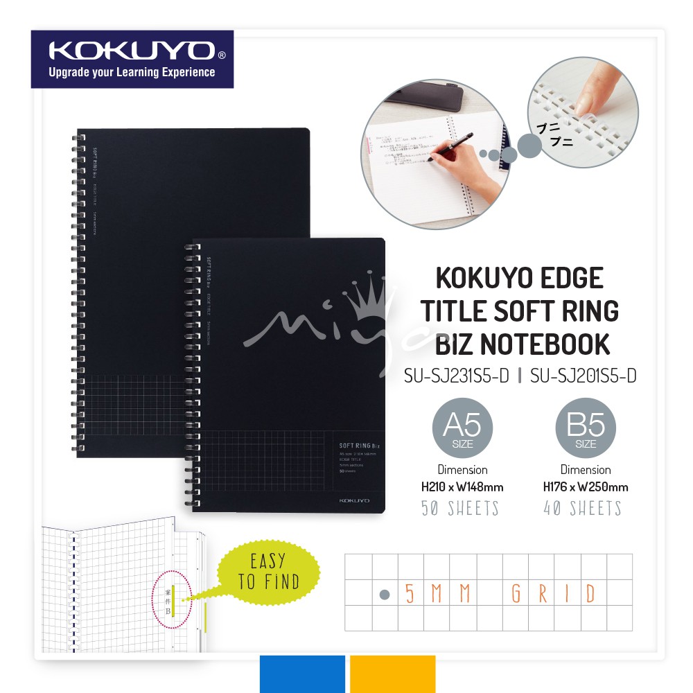 KOKUYO EDGE TITLE SOFT RING BIZ NOTEBOOK - A5 / B5 -GRID (40 SHEETS) | Shopee Philippines