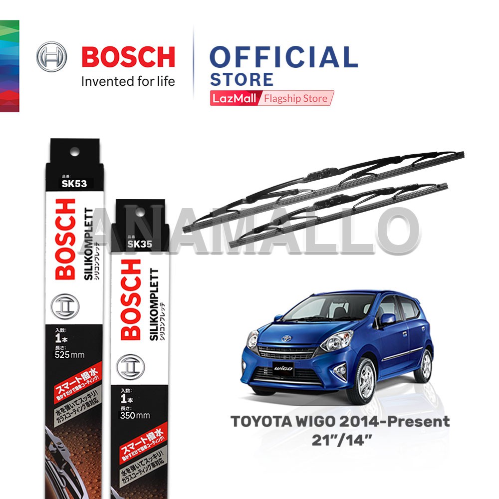 BOSCH SILICONE WIPER SET FOR TOYOTA WIGO 2014-PRESENT (21"/14 ...