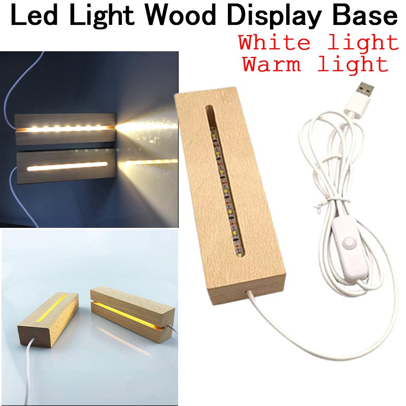 Led Light Wood Display Base Warm Lighted Wooden Lamp Holder for Glass ...