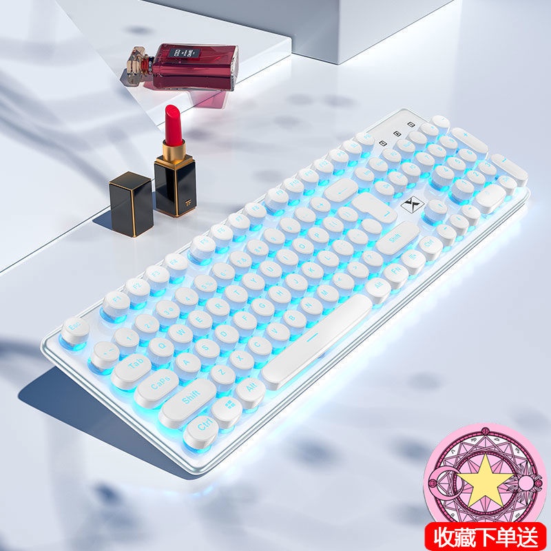 Pink Cute Girl Mechanical Feeling Wired Punk Keyboard and Mouse Set ...