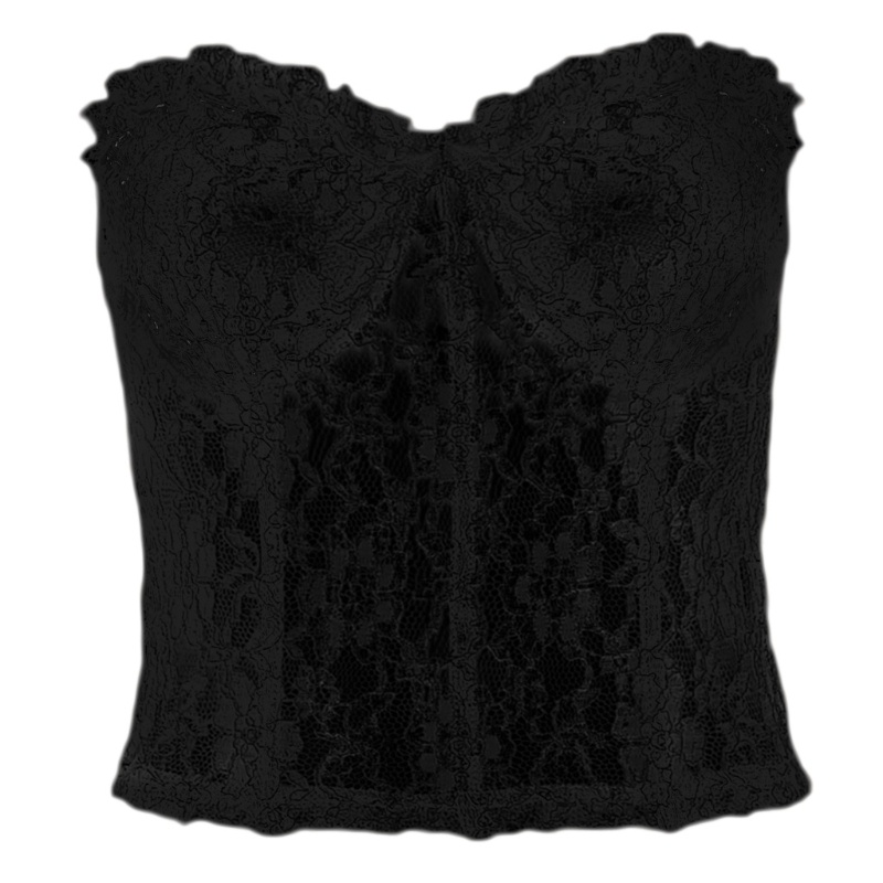 Time Women Sexy Strapless Sheer Mesh Crop Top Ruffles Floral Lace
