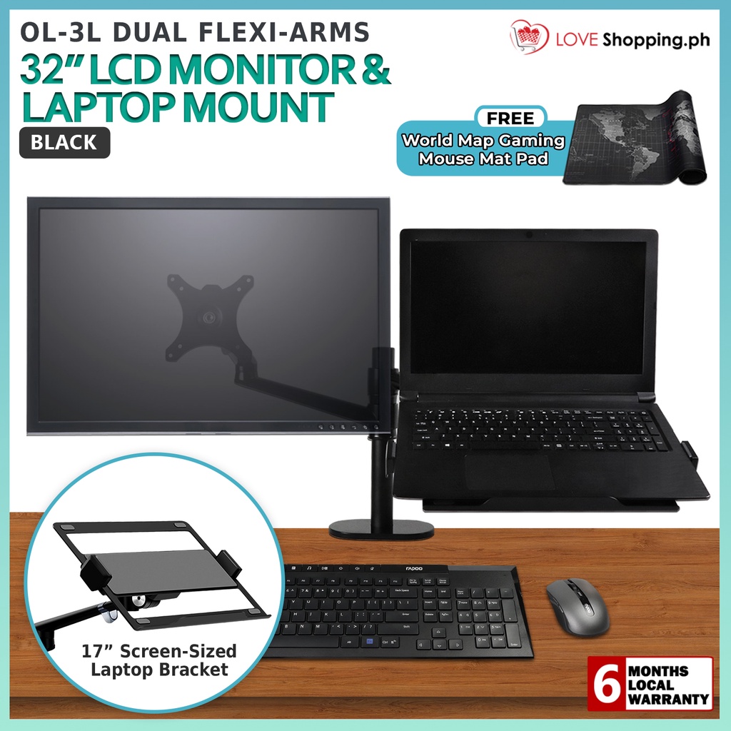 OL-3L / OL-3T Dual Arm 32in LCD Monitor and Laptop Aluminum Desktop ...