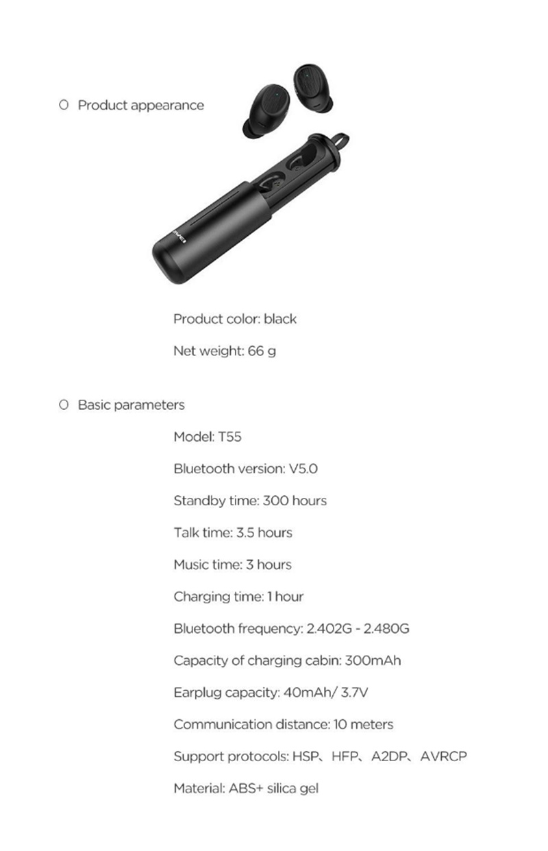 Awei T55 Tws Wireless Earbuds Bluetooth V5.0 Built In Mic Earphone With ...