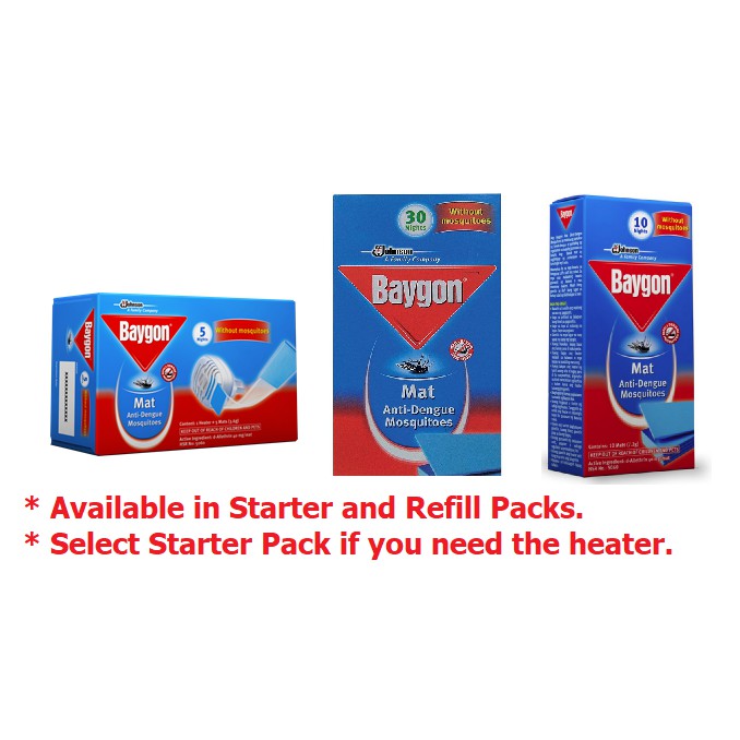 Baygon Anti-Dengue Mat - Starter / Refill Packs - 30/10/5 Nights ...