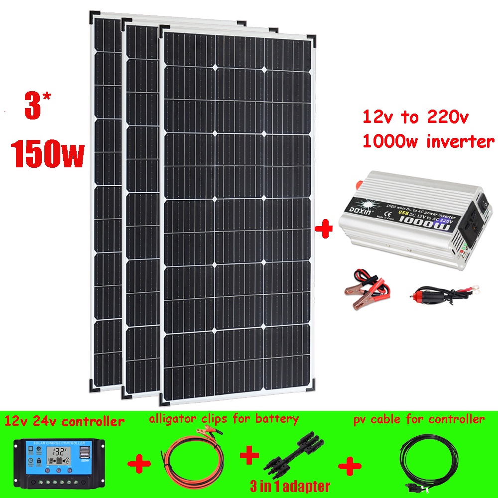 600w 450w 300w 150w Solar Panel Kit Complete with Aluminum Frame 12V ...