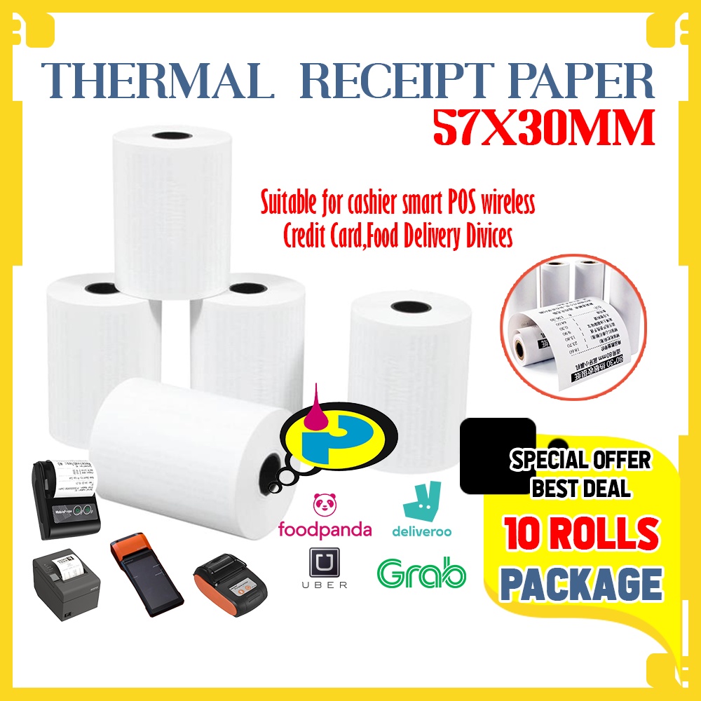 10 roll Foodpanda Thermal Paper Credit Card Paper ( size 57mm x 30mm ...