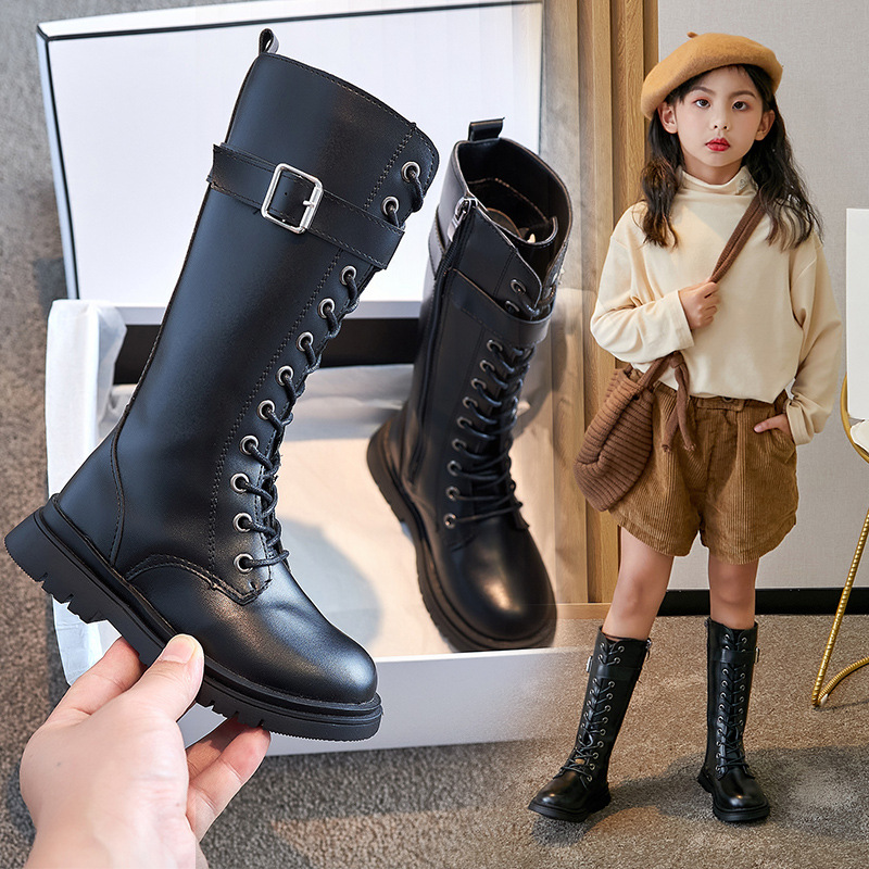 Super Fiber Girl's Boots Plush Girl's Leather Winter New Middle School ...