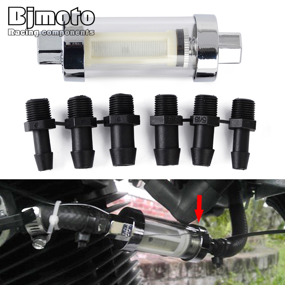 Universal Chrome Real Glass Re-Cleanable Inline Fuel Filter long short ...