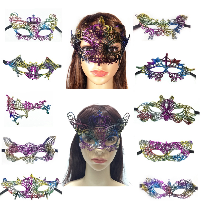Masquerade Gold Purple Lace Mask Halloween hollow Prom Party Mask Sexy ...