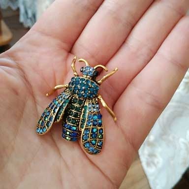 Blue Bee Metal Brooch Insect Rhinestone Brooches For Women Pins Scarf ...