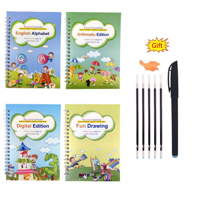 Recessed Exercise 4 Books + magic pen Full English Magic Writing Paste ...