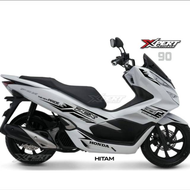 PUTIH HITAM Cutting sticker for Honda PCX, white with black striping ...