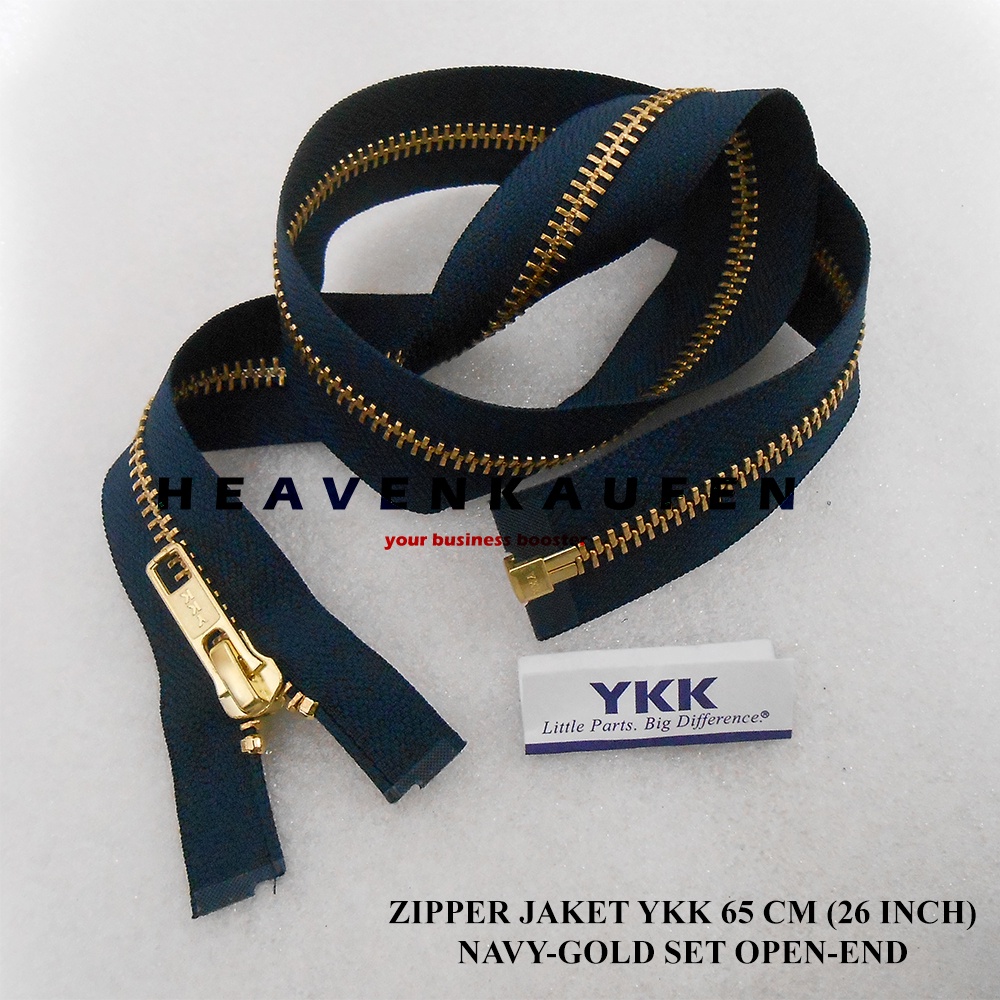 YKK Jacket Zipper 65 cm / 26 inch Navy Blue - Gold Gold Set Open - End Open - Remove Iron Teeth ...